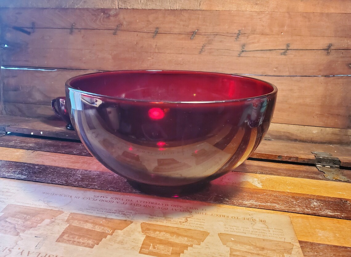 Punch Bowl Set Glass Royal Ruby Anchor Hocking Vintage - Etsy