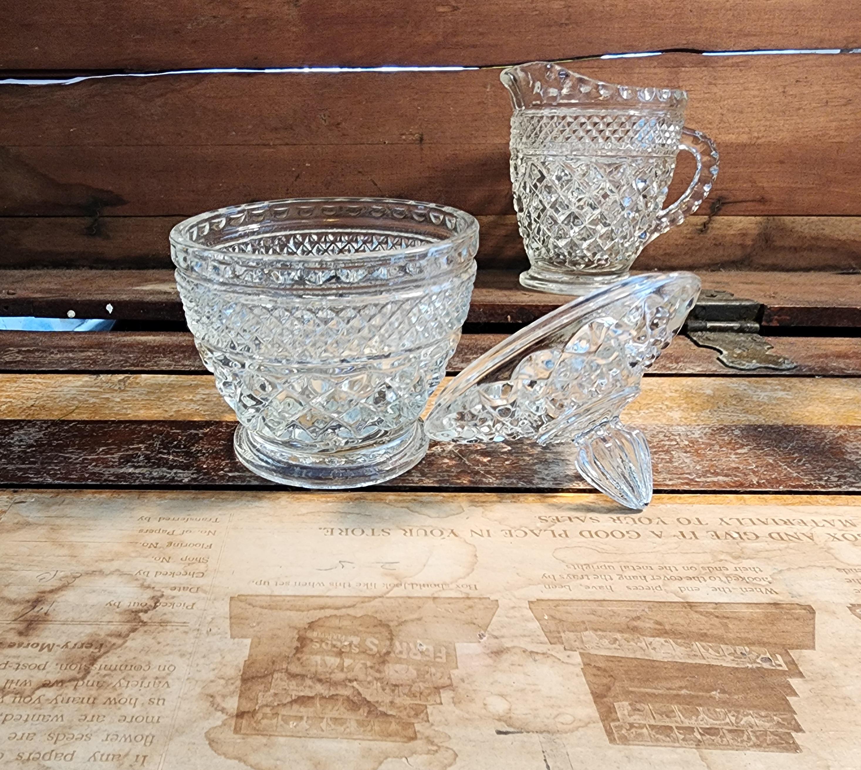 Wexford Crystal Glass Cream and Sugar Set Sherbet Anchor Hocking ...