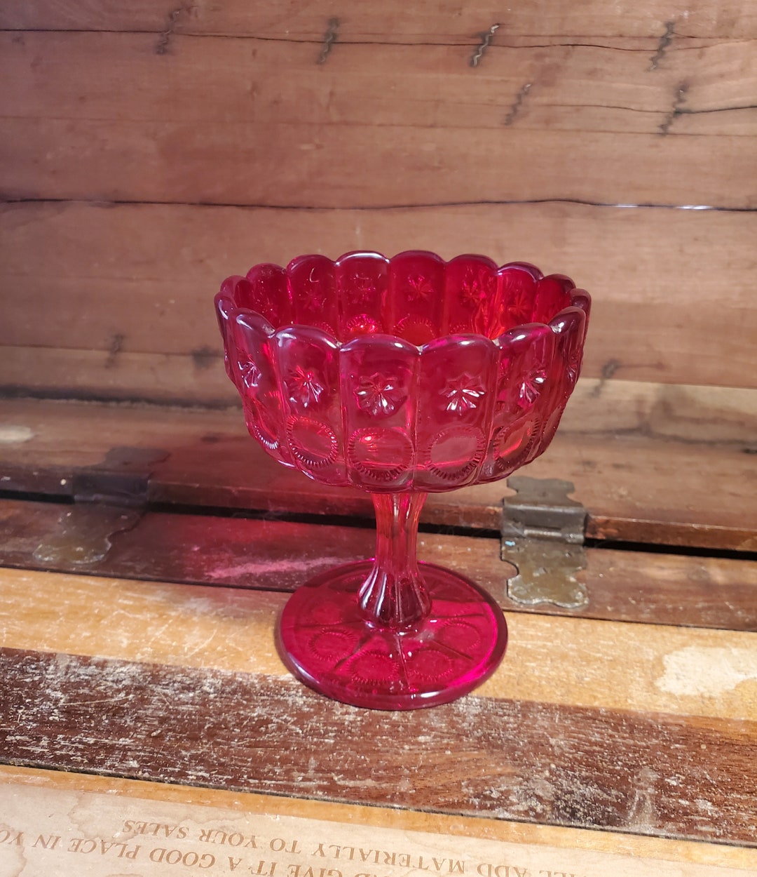 Ruby Red Compote Priscilla LG Wright Glass Vintage - Etsy