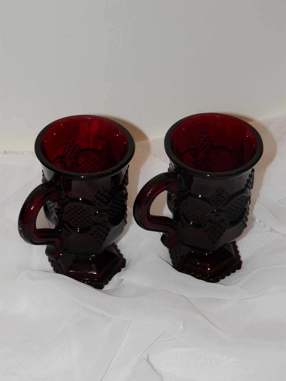 Ruby Red Footed Coffee Mugs Avon 1876 Cape Cod | Etsy