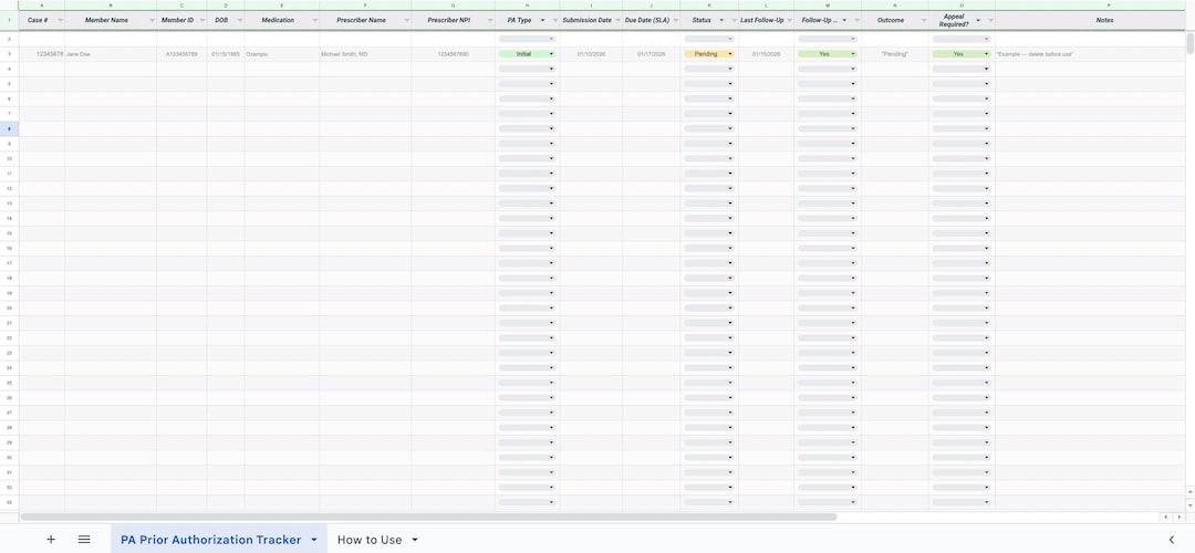 Prior Authorization Tracker | PBM Workflow Excel & Google Sheets ...