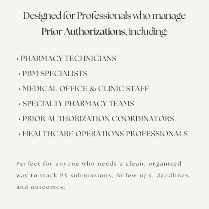 Prior Authorization Tracker | PBM Workflow Excel & Google Sheets Template (digital Download ...
