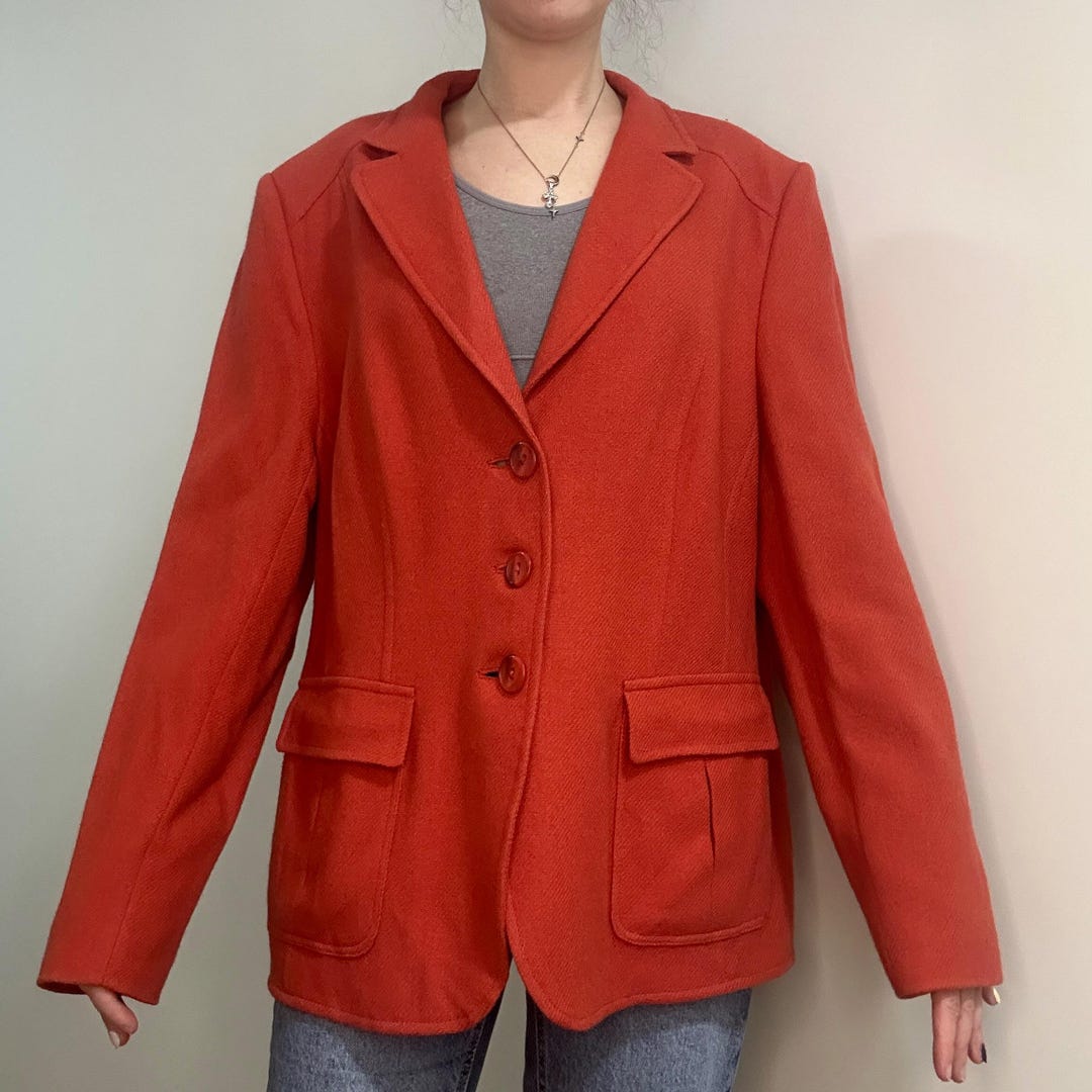 Vintage Basler Wool Blazer Red Tailored Jacket Size EU 44 Classic Women ...