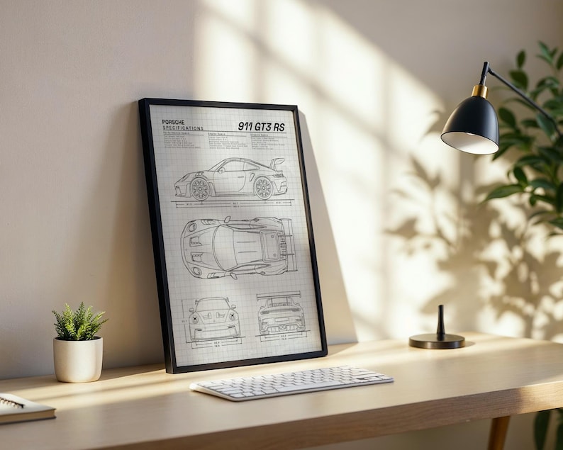 Porsche 911 GT3 RS Blueprint Digital Download, Printable Car Poster ...