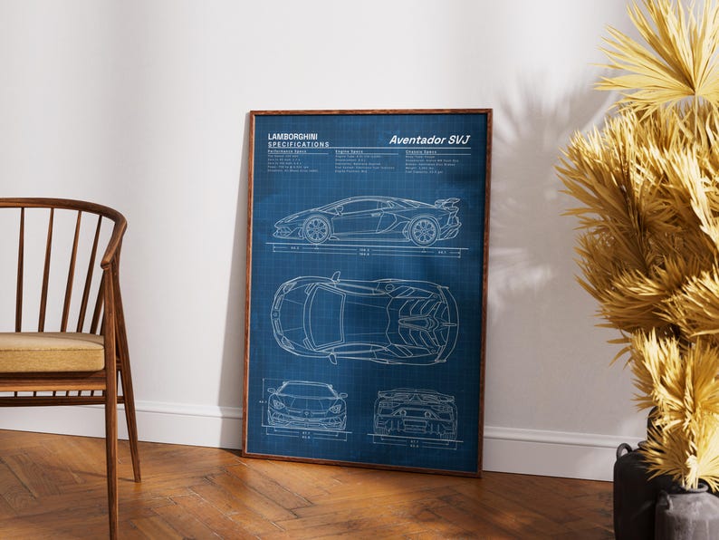 Lamborghini Aventador SVJ Blueprint Poster, Exotic Car Wall Art - Etsy