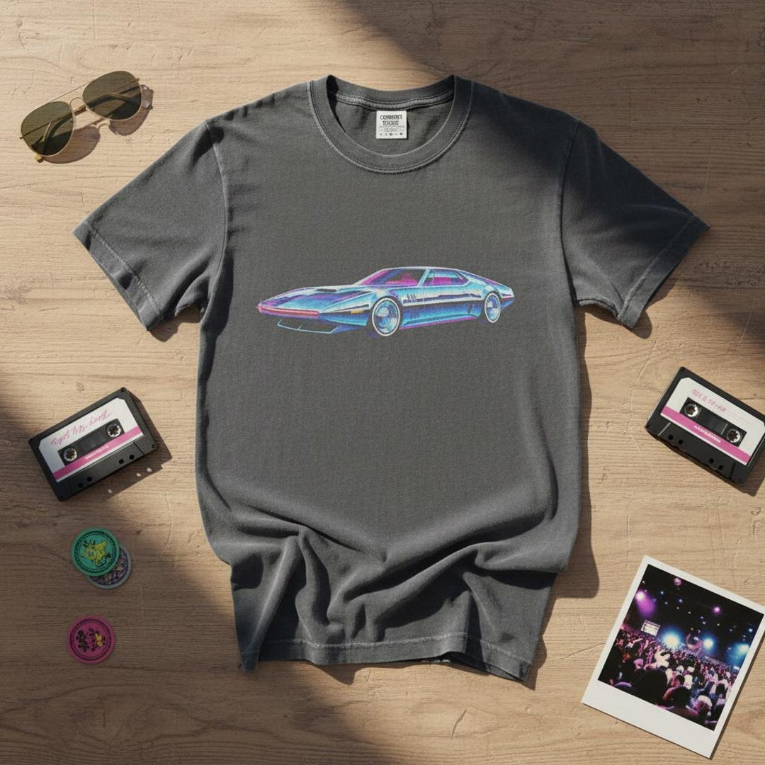 Vintage Car Graphic T Shirt Retro Futuristic Sports Car Garment Dyed ...