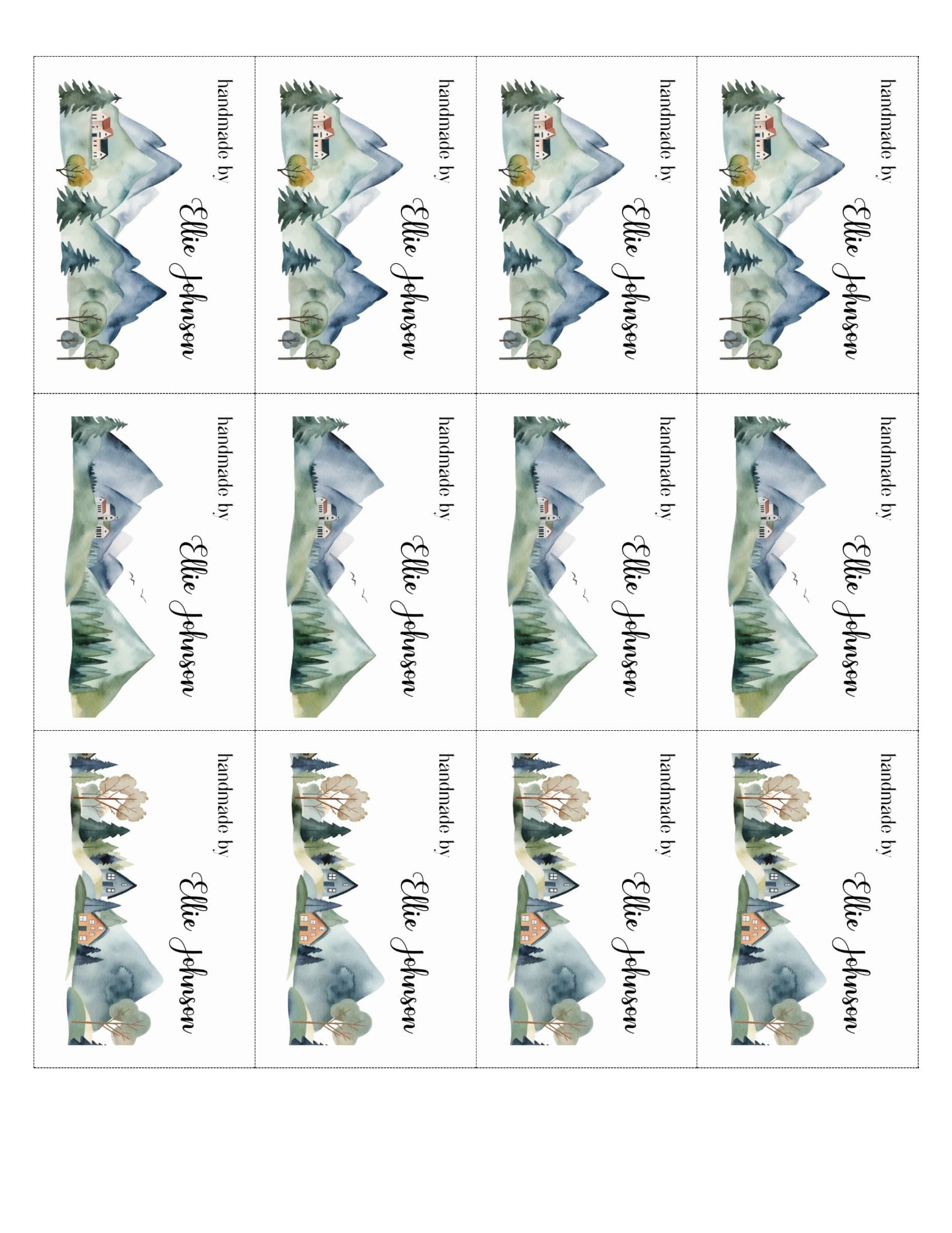 Personalized Quilt Labels, Watercolor Mountains, Set of 12, Iron on or ...