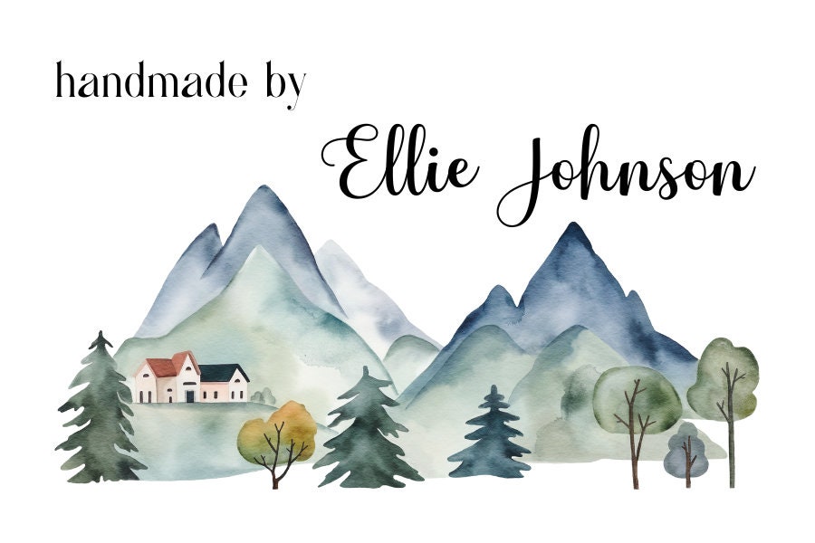 Personalized Quilt Labels, Watercolor Mountains, Set of 12, Iron on or ...
