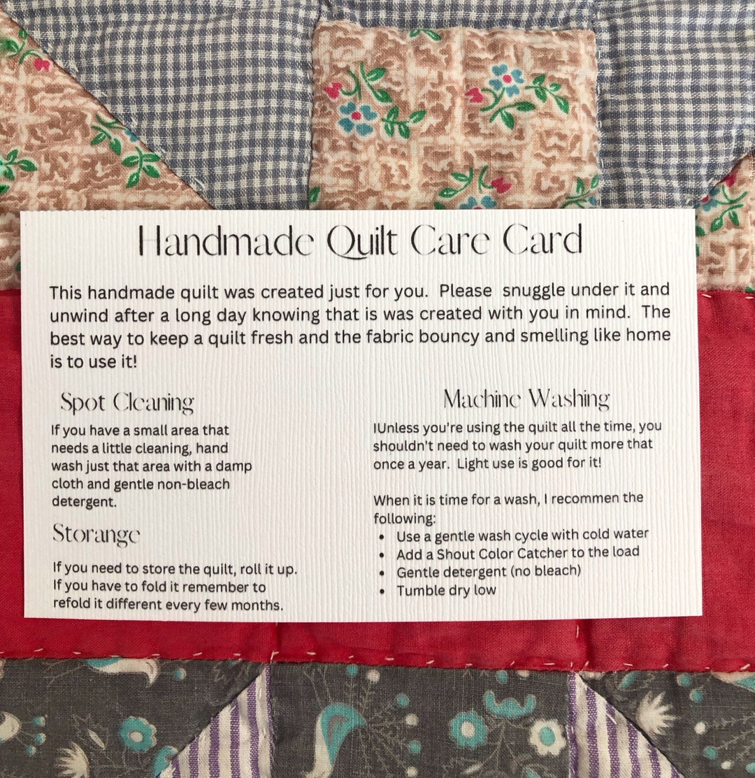 Quilt Care Card PDF Download Printable Quilt Cared Card - Etsy