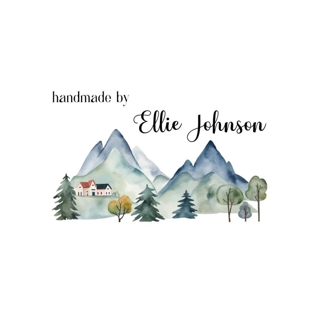 Personalized Quilt Labels, Watercolor Mountains, Custom Fabric Label ...