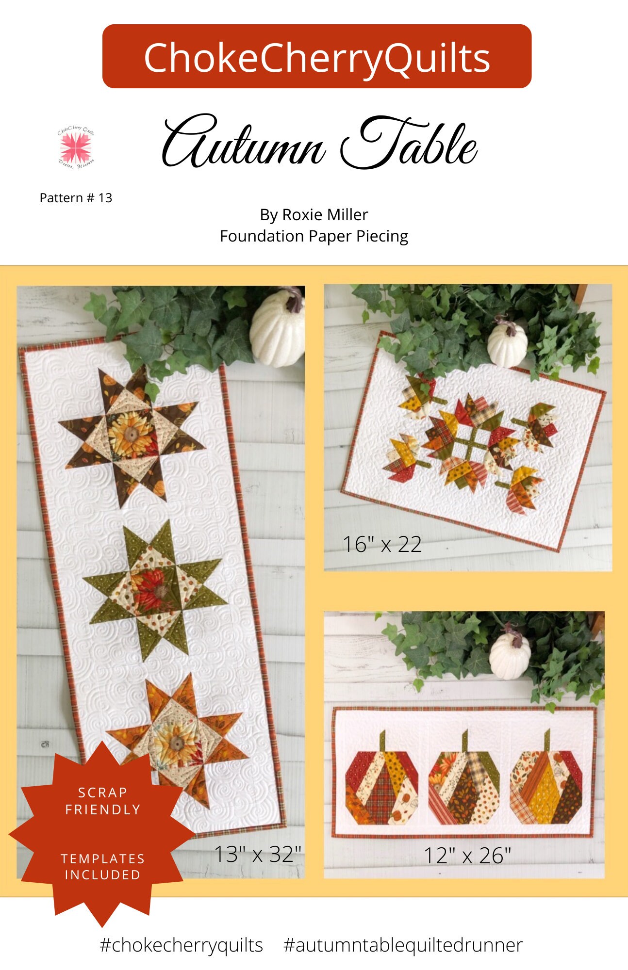 Table Runner Quilt Pattern, Autumn Table PDF Pattern, Foundation Paper ...