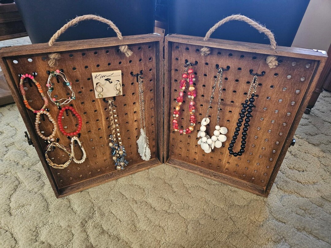 Foldable Wooden Pegboard Jewelry Display, Portable Organizer With ...