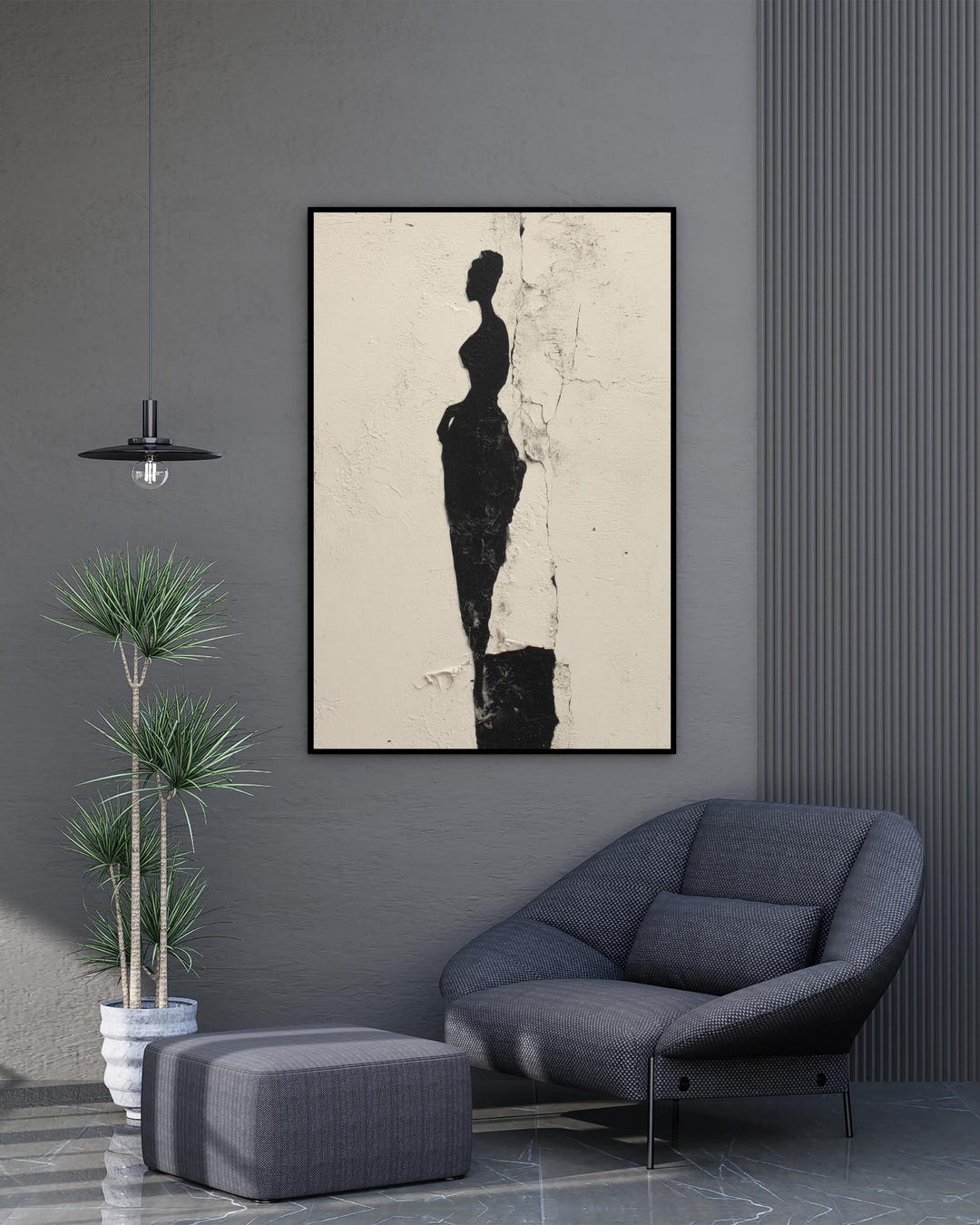 Minimalist Black Female Silhouette Wall Art, Textured Plaster Woman ...