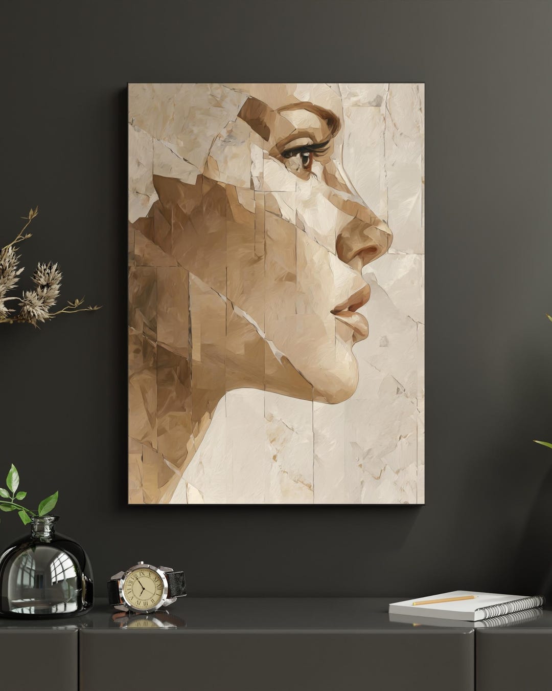 Warm Neutral Portrait Wall Art Print, Abstract Face Profile Artwork ...