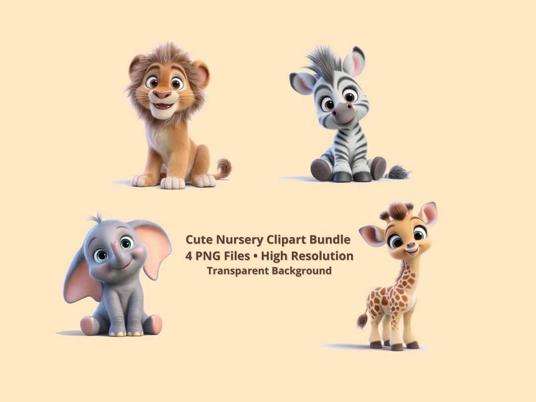 Safari Baby Animals Clipart Bundle – Elephant, Giraffe, Lion, Zebra PNG ...