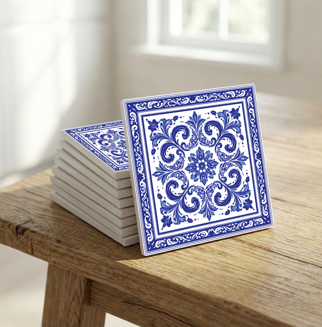 Malaga Blue Ceramic Tile – Andalusian Ornamental Design - Etsy