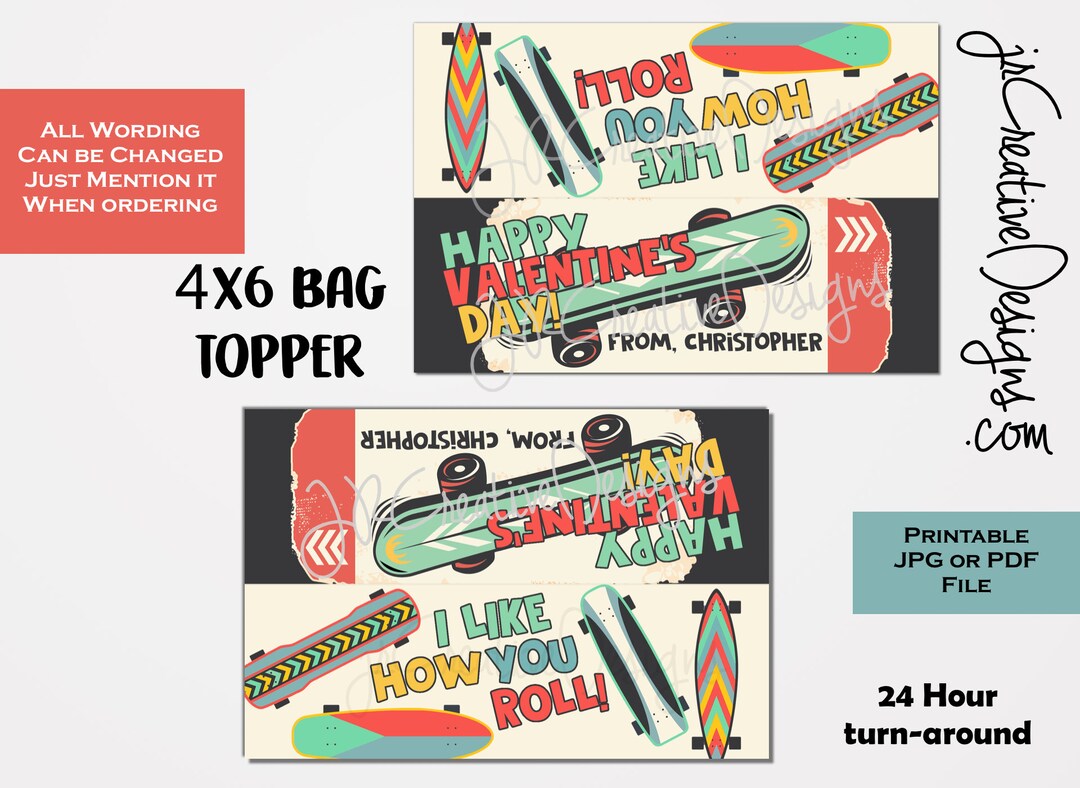 Skate Board Valentines Day Cards Printable Skate Toy Valentines Day Tag ...