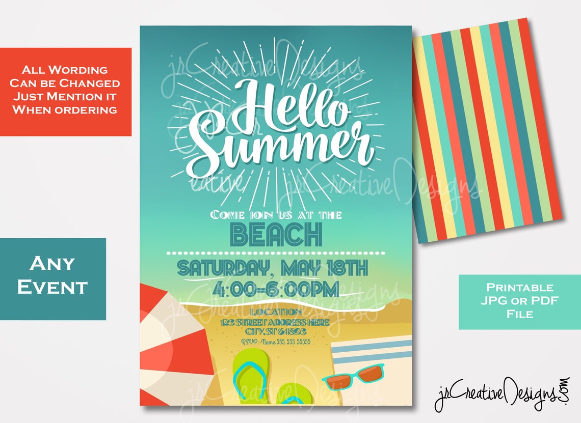 Summer Party Invite Summer Invitation Template Summer Event - Etsy