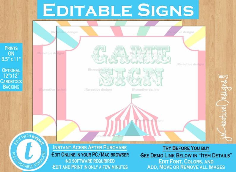 Carnival Game Signs Pastel Girl Circus Game Signs Pink - Etsy