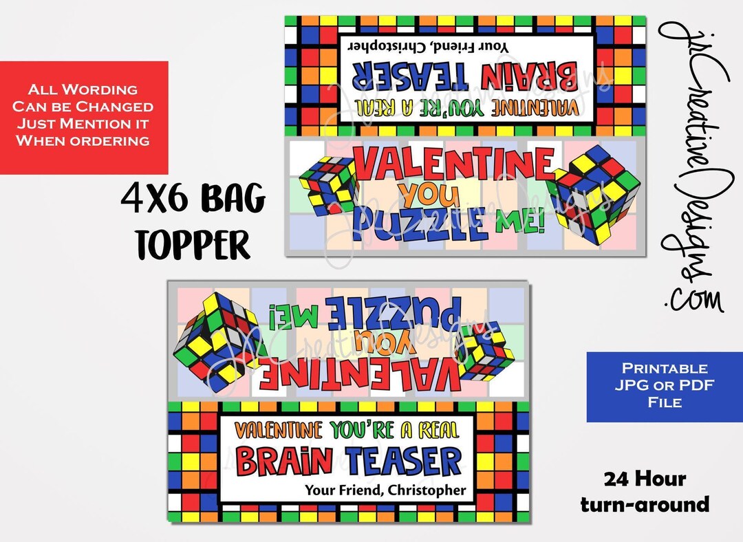Rubik's Cube Valentine Printable Cards Rubik's Cube Valentine’s Day Bag ...