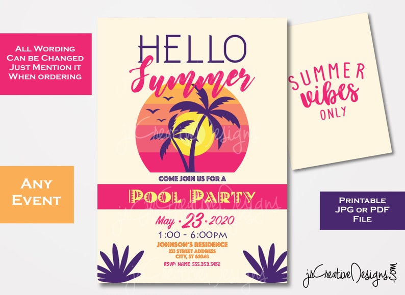 Summer Party Invite Summer Invitation Template Summer Event - Etsy