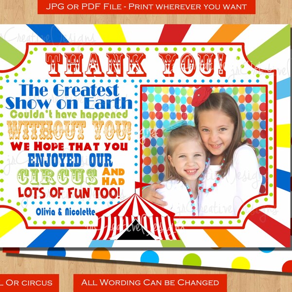 Circus Thank You - Etsy