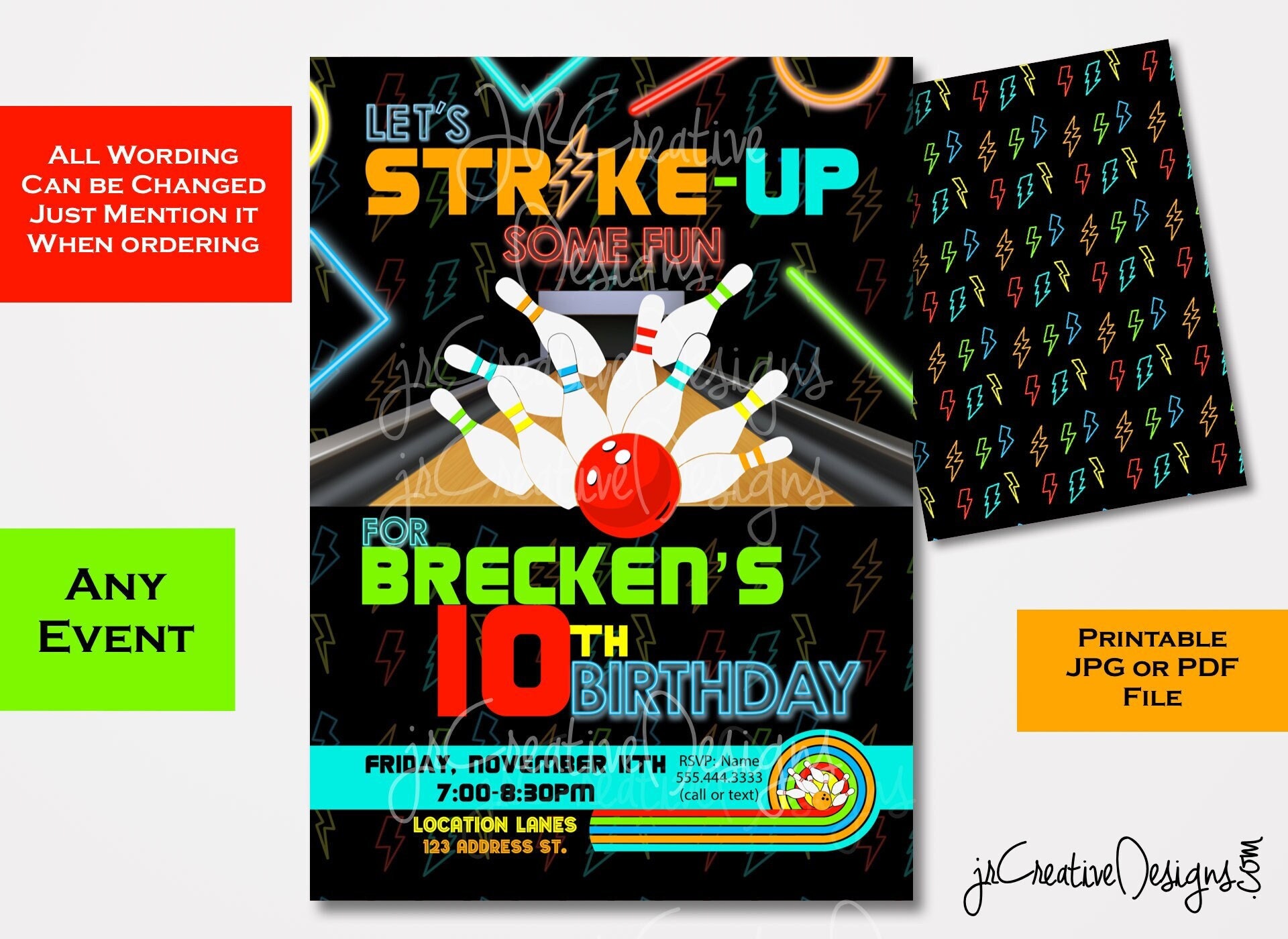Bowling Birthday Party Invitation Bowling Invitation Bowling Invite Boy ...