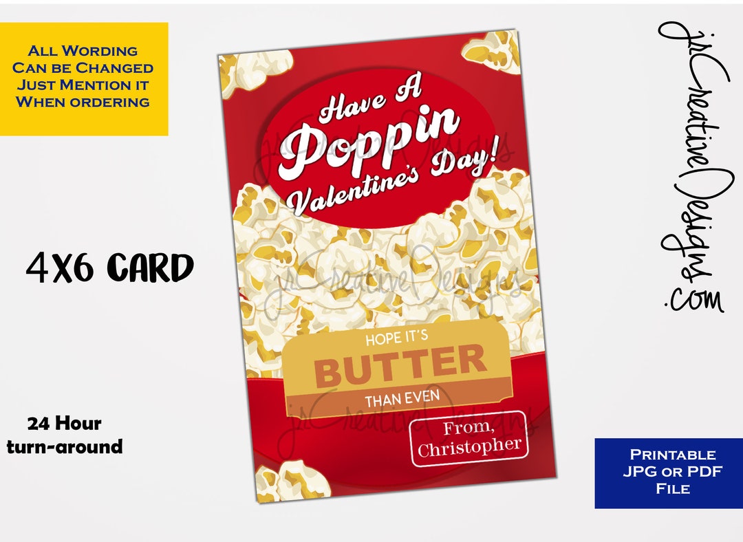 Popcorn Valentines Day Card Printable Popcorn Valentine's Day Tag Kids ...