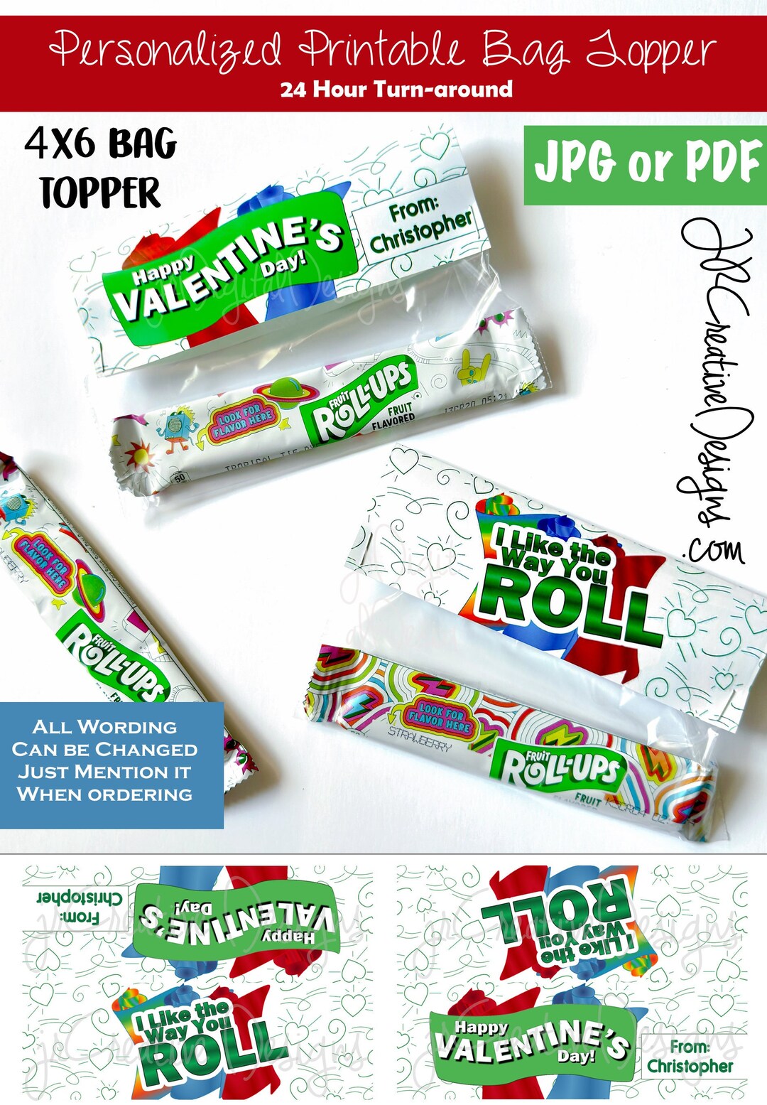 Fruit Rollup Valentine's Day Tag Kids Valentine Printable Fruit Roll-up ...