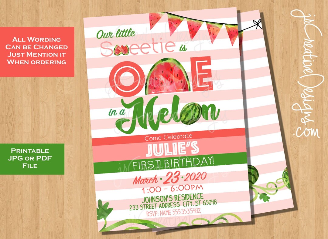 Watermelon Birthday Invitation Digital Watermelon Invite Watermelon ...