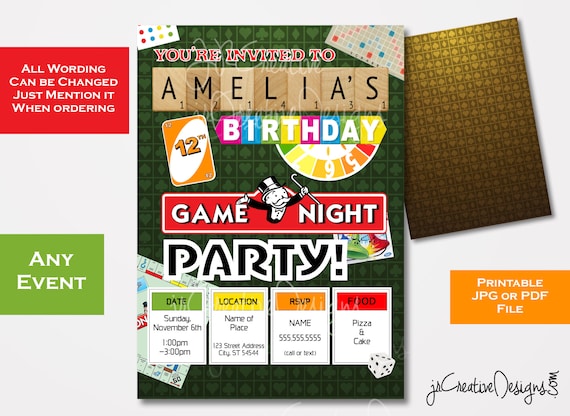 Game Night Invitation Game Party invitation Game Birthday Party Kid ...