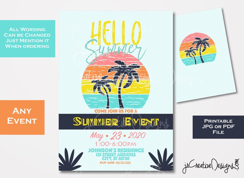 Summer Party Invite Summer Invitation Template Summer Event - Etsy