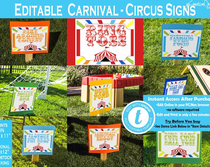 Carnival Signs Circus Signs Carnival Game Signs Circus Game - Etsy