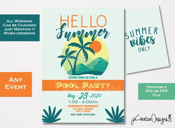 Summer Party Invite Summer invitation Template Summer Event Invitation ...