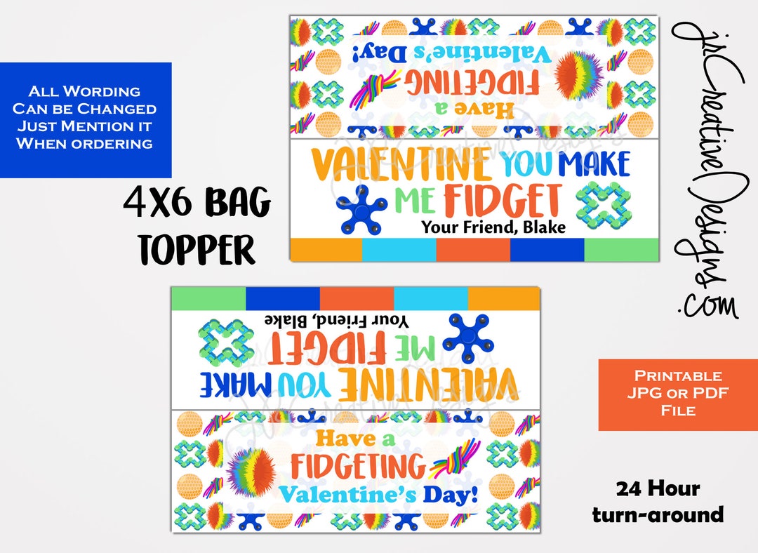 Fidgets Valentines Day Cards Printable Fidgets Valentines Day Bag ...