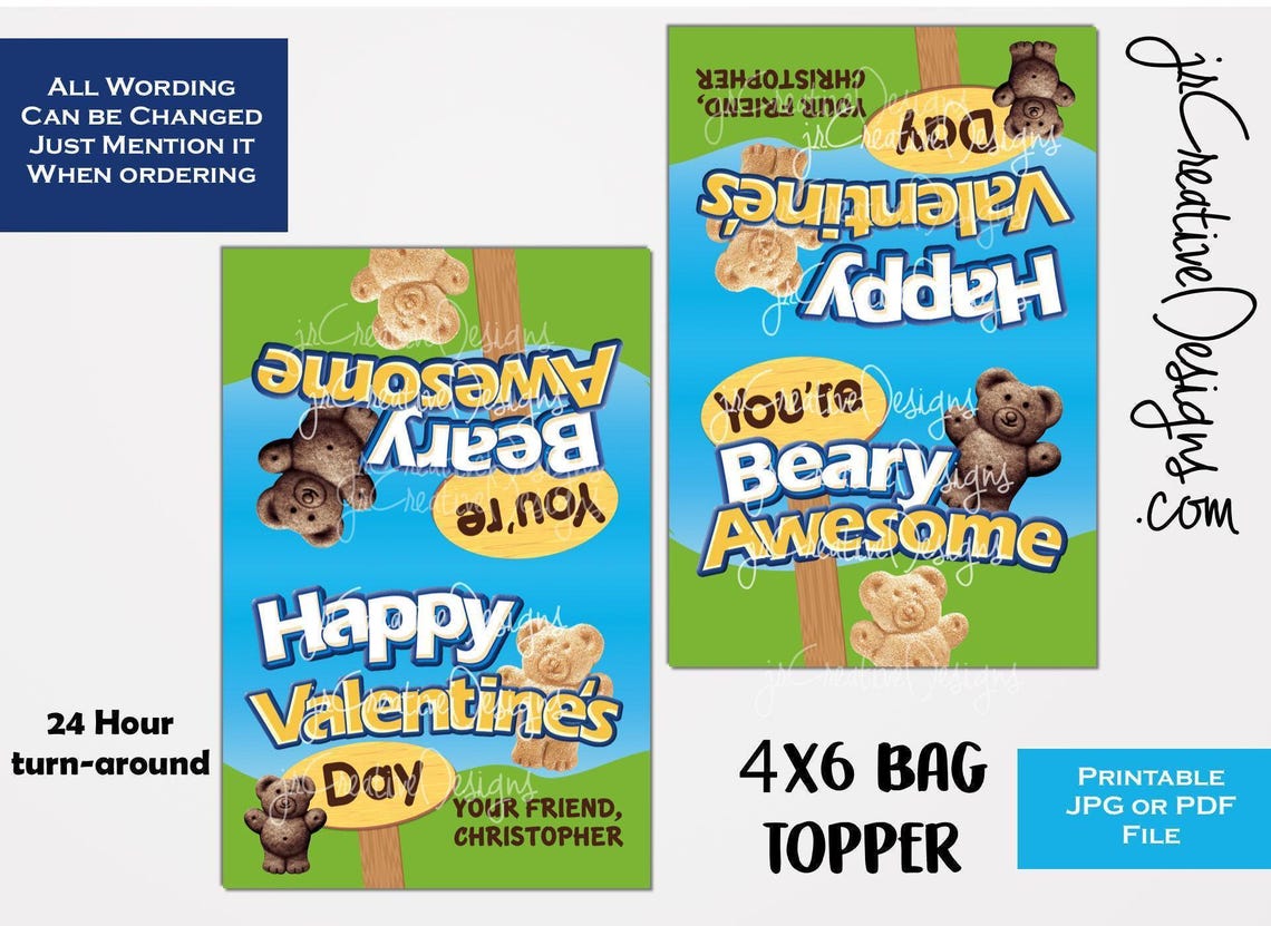 Teddy Grahams Valentine’s Day Bag Topper Teddy Graham Valentines Day ...