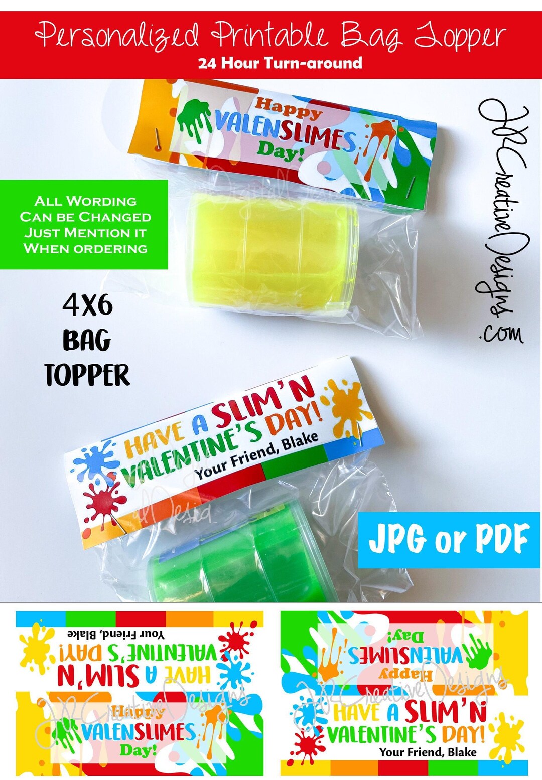 Slime Valentine’s Day Cards Printable Slime Valentine’s Day Bag Topper ...