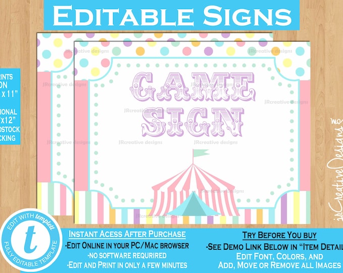 Circus Game Signs Pastel Girl Carnival Game Signs Pink | Etsy