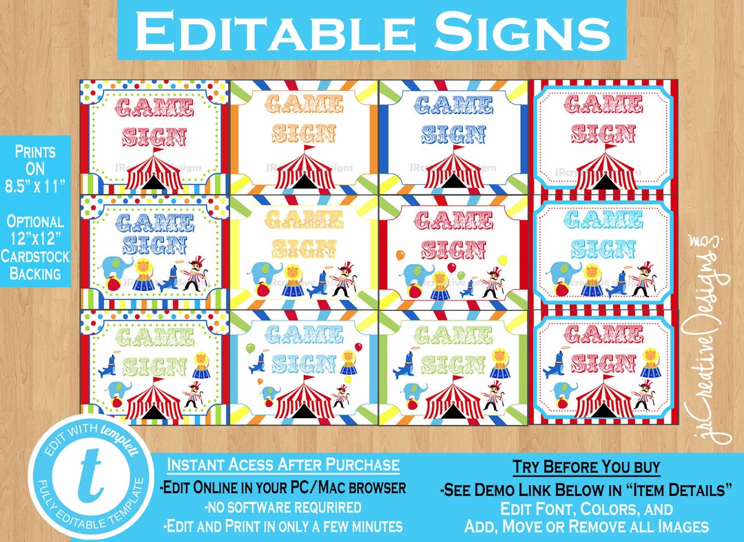 Circus Game Signs Carnival Game Signs Carnival Signs Circus Signs ...