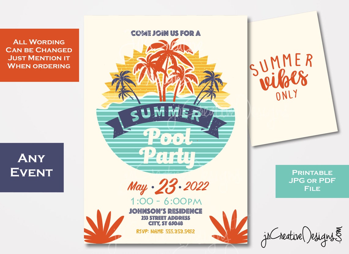 Summer Party Invite Summer Invitation Template Summer Event - Etsy