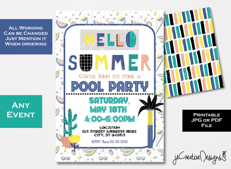 Summer Party Invite Summer Invitation Template Summer Event - Etsy