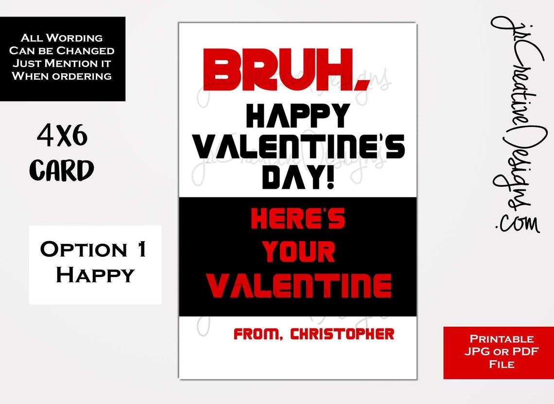 Boys Valentines Cards Printables Bruh Valentine Printable Bruh ...