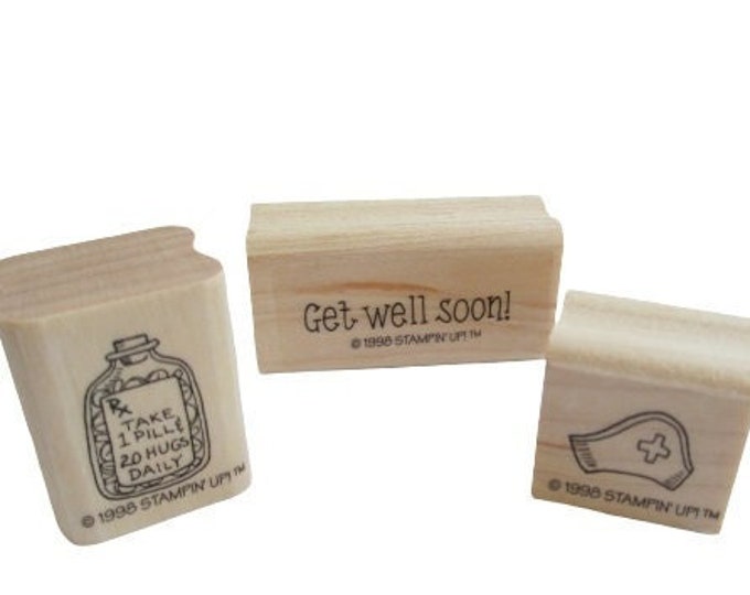 Get Well Set Stampin' up Rubber Stamps 1998 Get Well, Pill Bottle ...