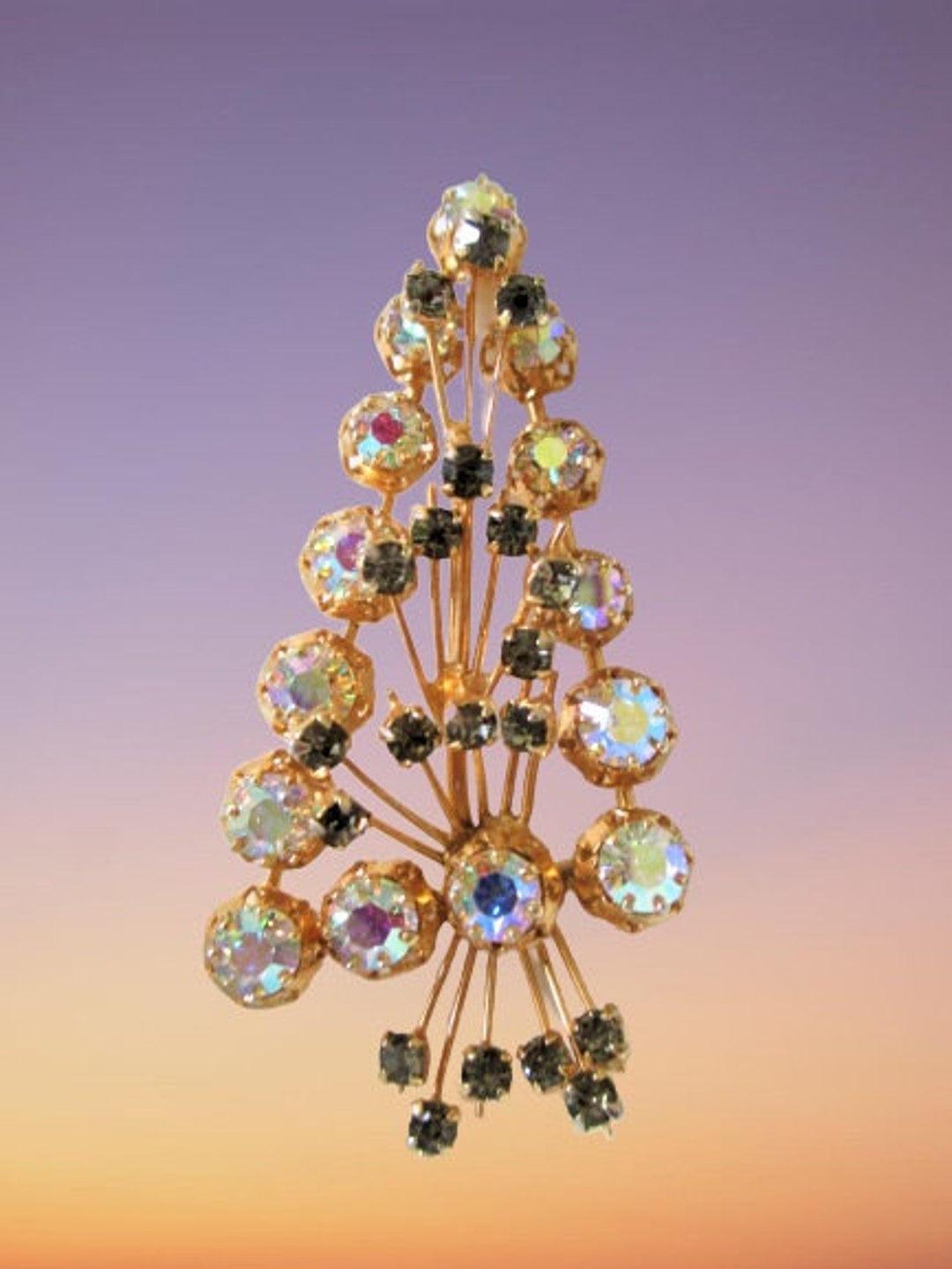 Vintage Christmas Tree Stunning Ab Crystal Brooch / Pin Austria Crystal ...