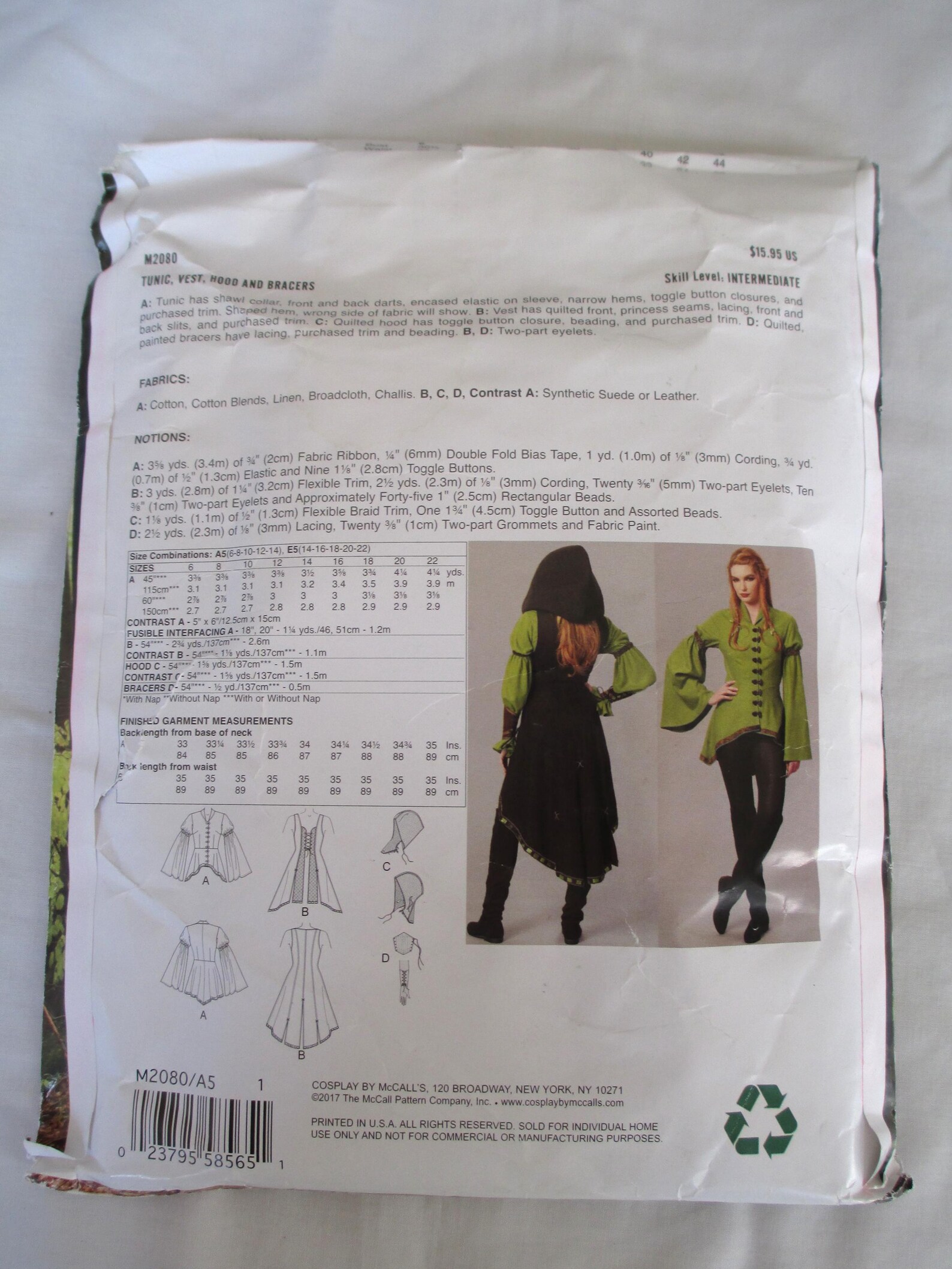 Mccalls Cosplay SENTINEL Costume Sewing Pattern M2080 - Sizes 6-14 ...
