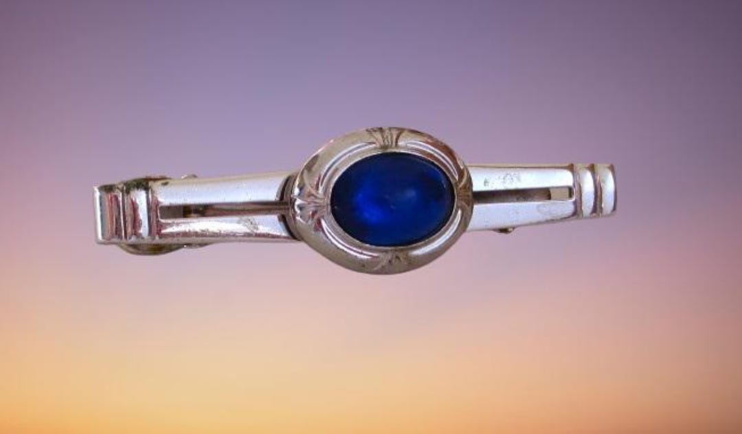 Vintage Anson Silver With Blue Stone Tie Clip Men's Jewelry Formal Wear ...