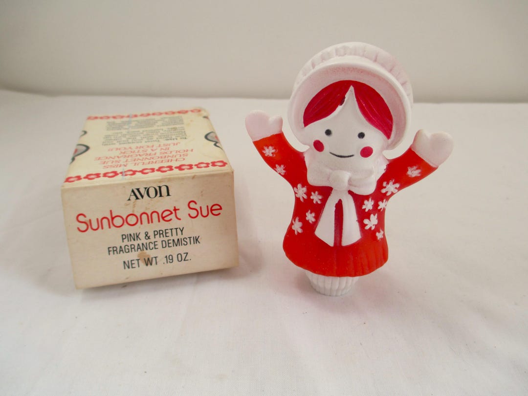 Avon Vintage Sunbonnet Sue Pretty in Pink Perfume Stick Finger Puppet ...