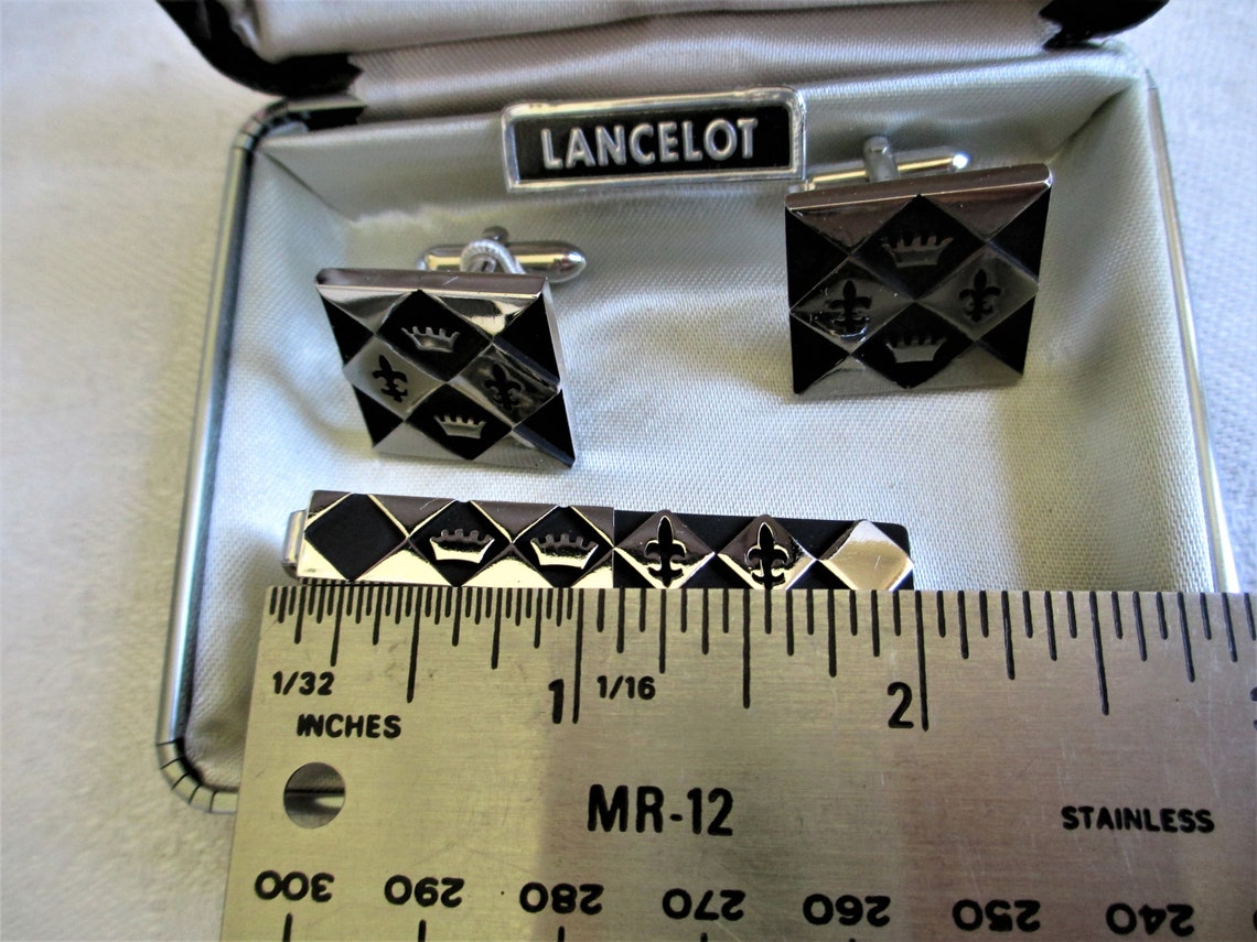 Vintage Swank Cufflink Set Designer Collection Silver Enamel Lancelot ...