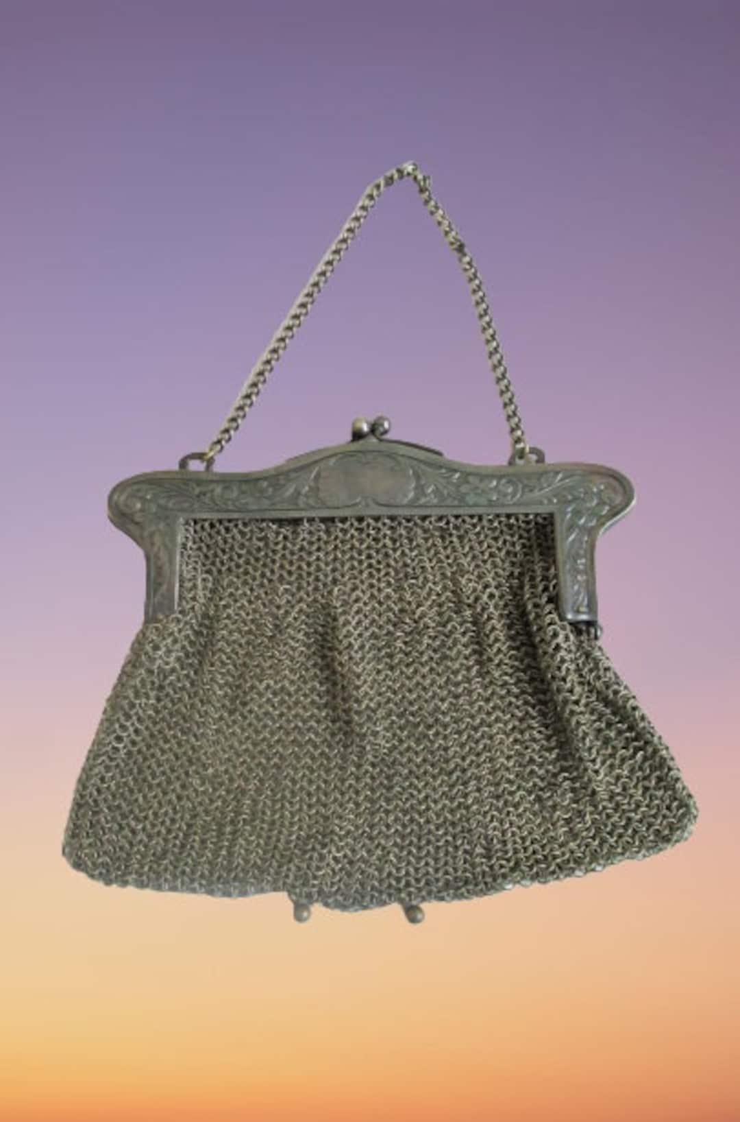 Vintage Chain Mail Soldered Mesh Victorian German Silver Purse Kiss ...