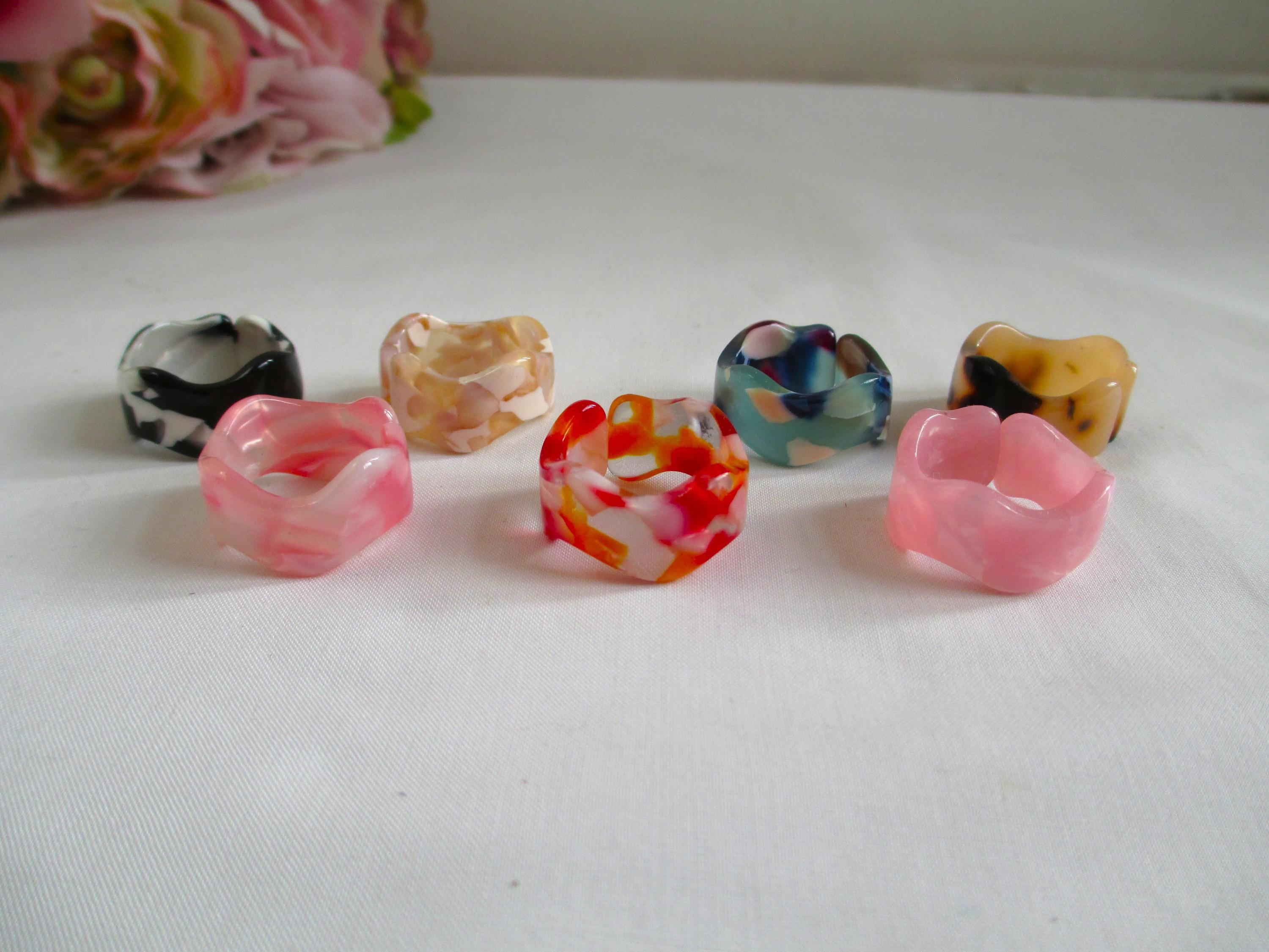 Vintage Rings Lucite Acrylic Colorful Multi Colors Wave Rings Size 7 - Etsy